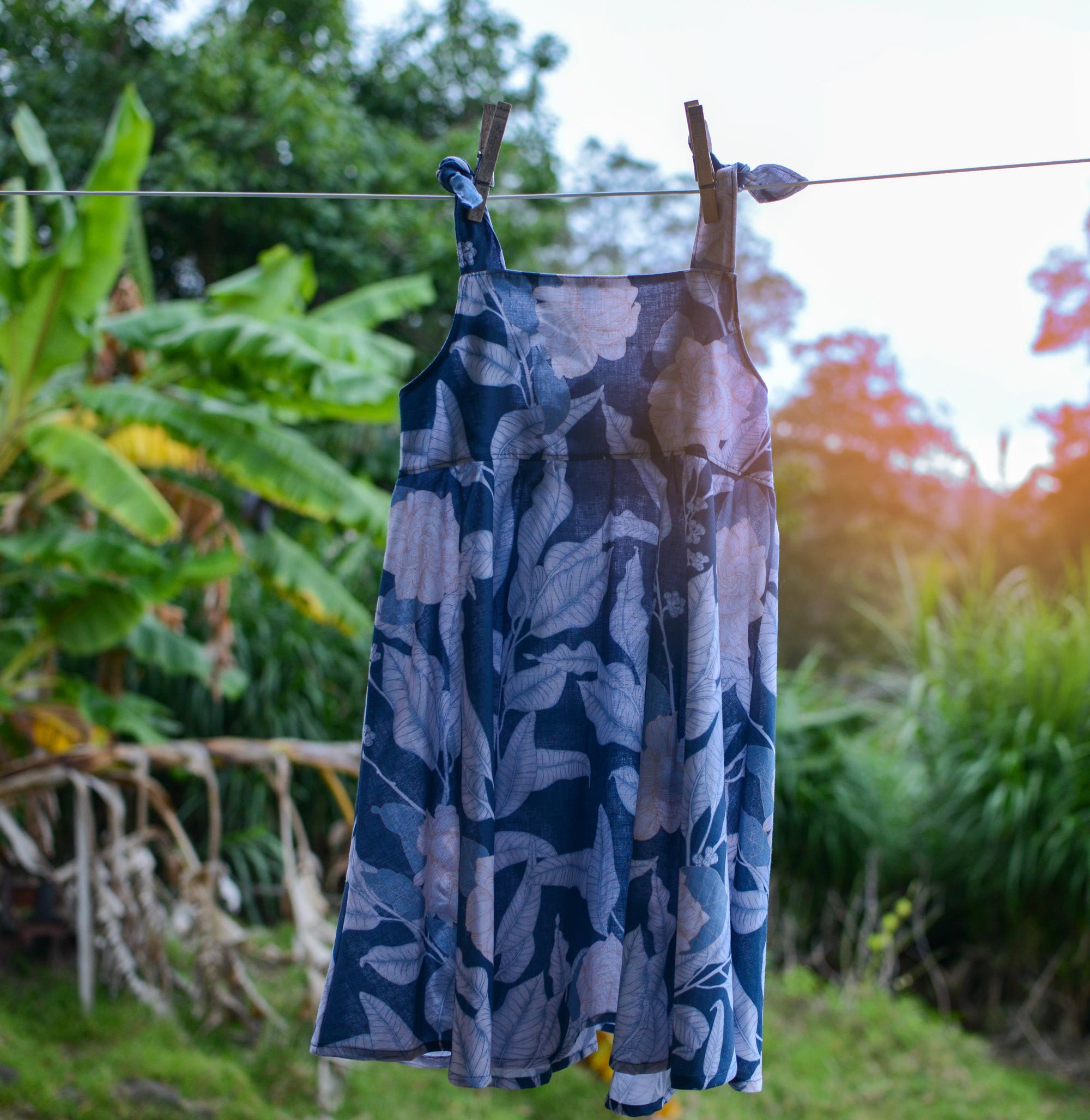 Handmade Girls Linen Floral Dress in Navy Gardenia | A Mu'u House x Bi ...